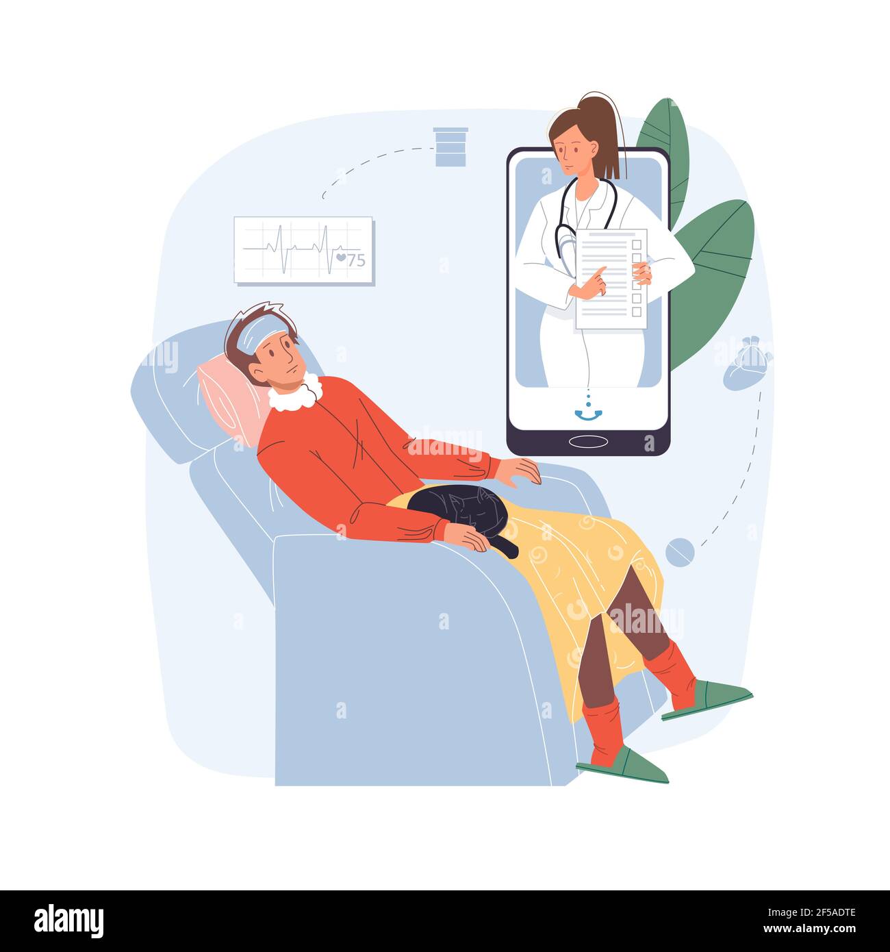 Flat cartoon patient and doctor characters,online telemedicine vector ...
