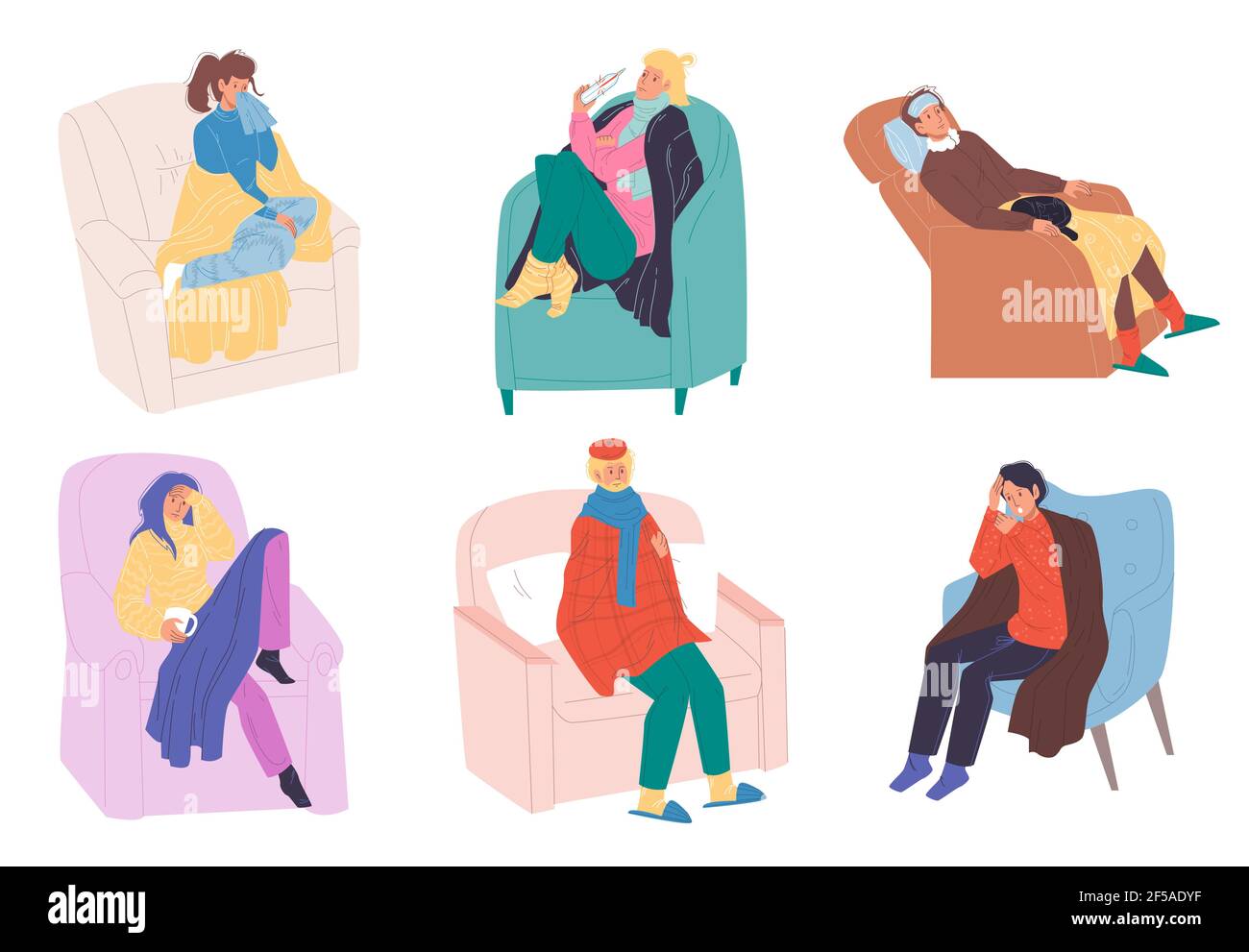 Flat cartoon character sick persons set vector illustration concept ...