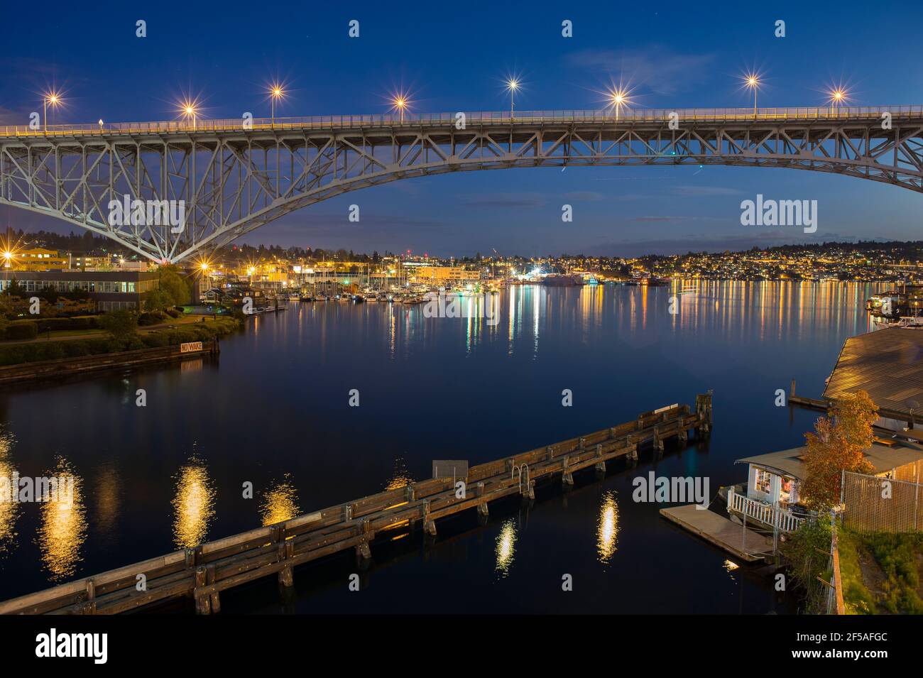 The Aurora Bridge At Night OVer Lake Union Stock Photo - Alamy