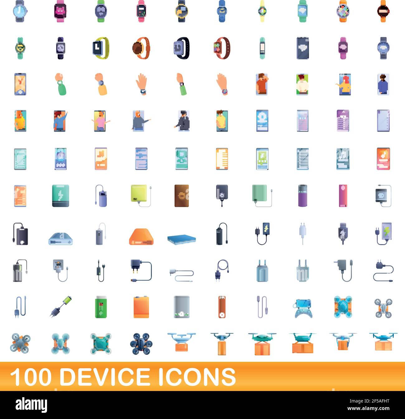 100 device icons set. Cartoon illustration of 100 device icons vector ...