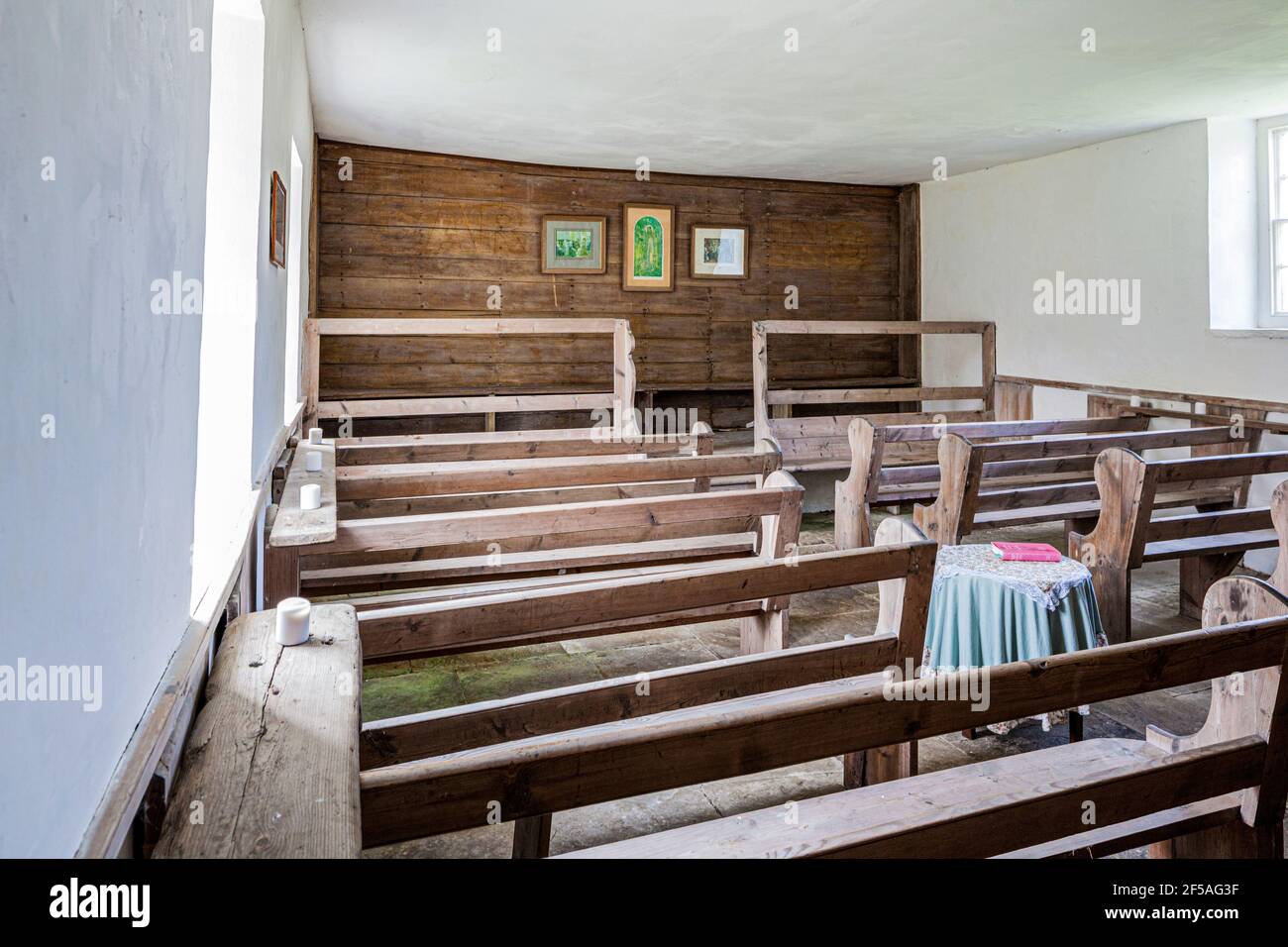 The interior of Coanwood Friends Meeting House, a simple Quaker meeting ...