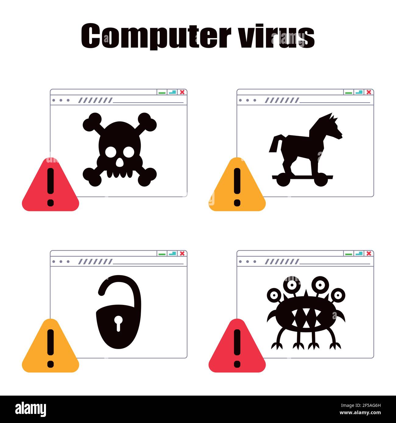 A computer virus attacks a laptop or computer. Vector illustration ...