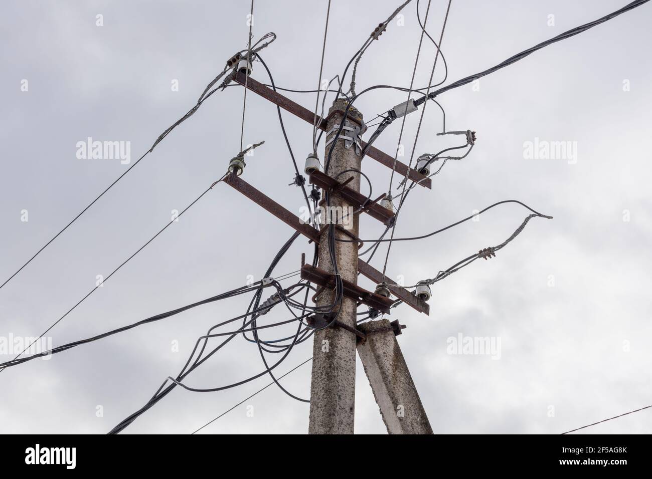 street concrete pillar with electric wires. High quality photo Stock ...