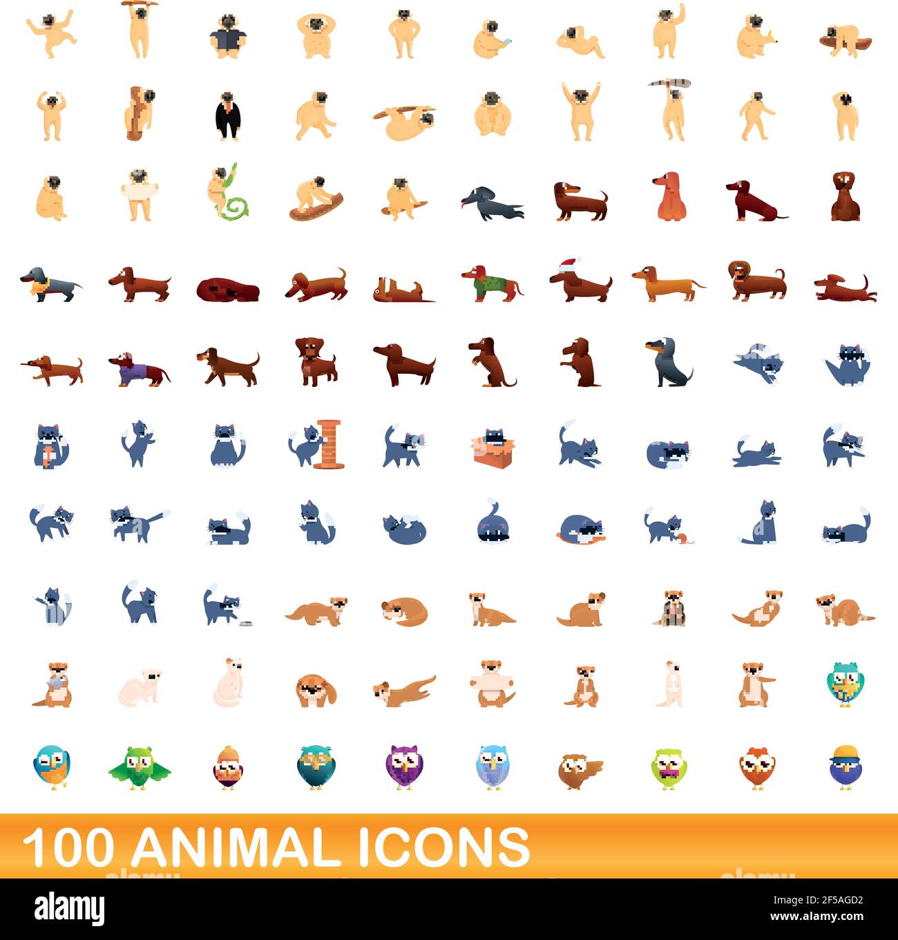 100 animal icons set. Cartoon illustration of 100 animal icons vector ...