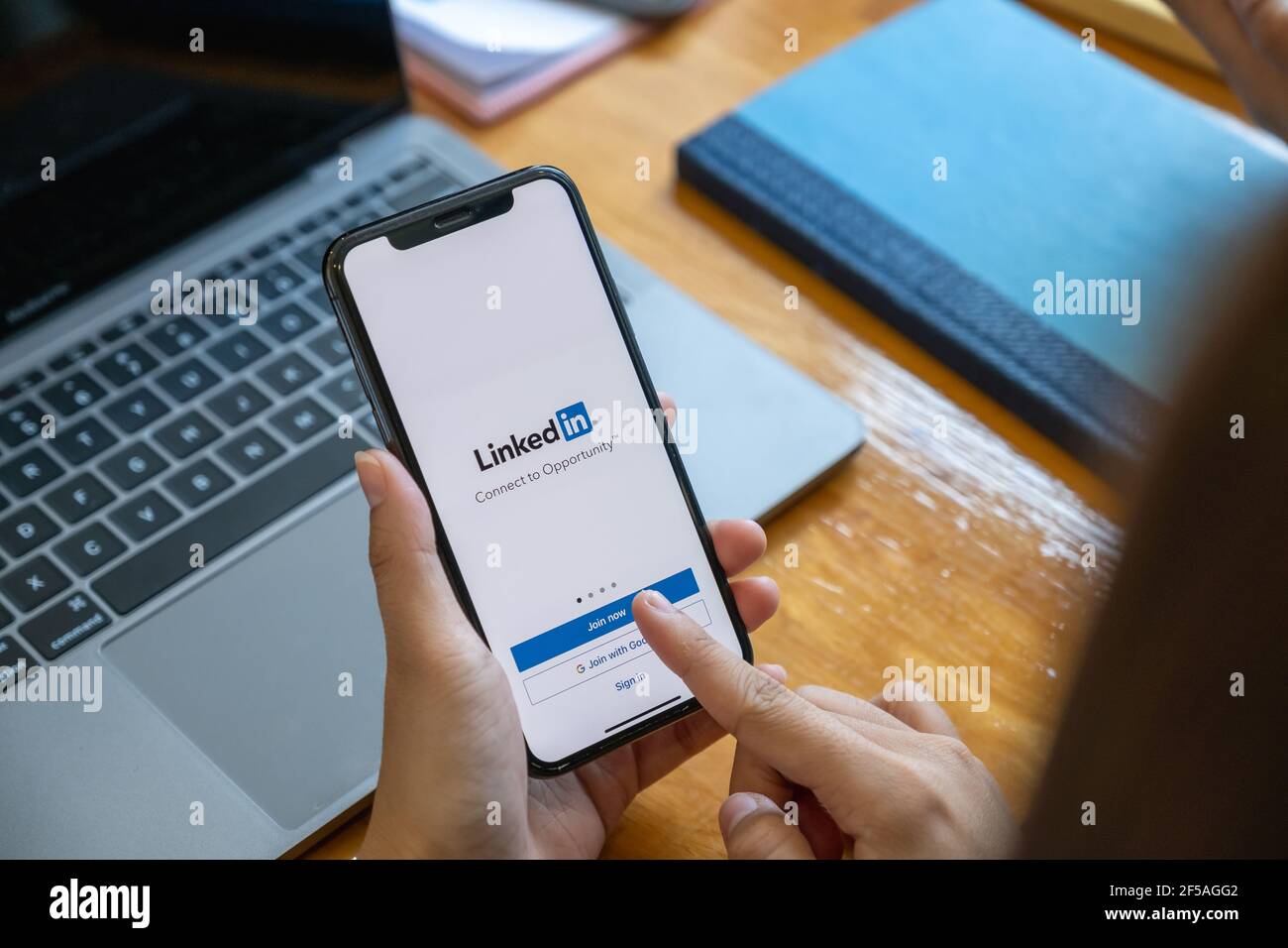 CHIANG MAI, THAILAND: FEB 01, 2021: LinkedIn logo on phone screen ...