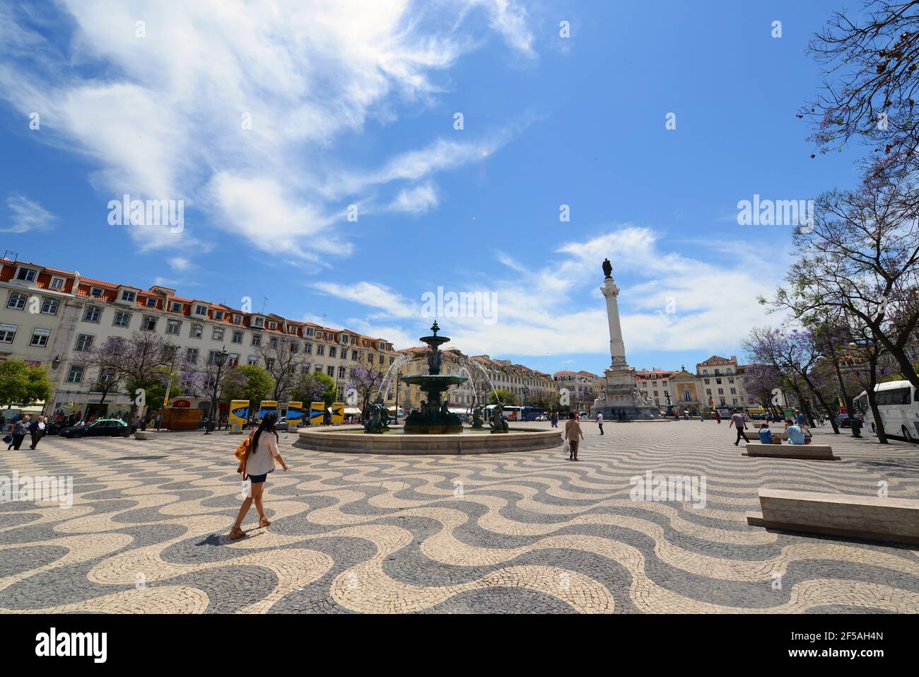 Statue of Dom Pedro IV and Bronze Fountain at Rossio Square in downtown ...