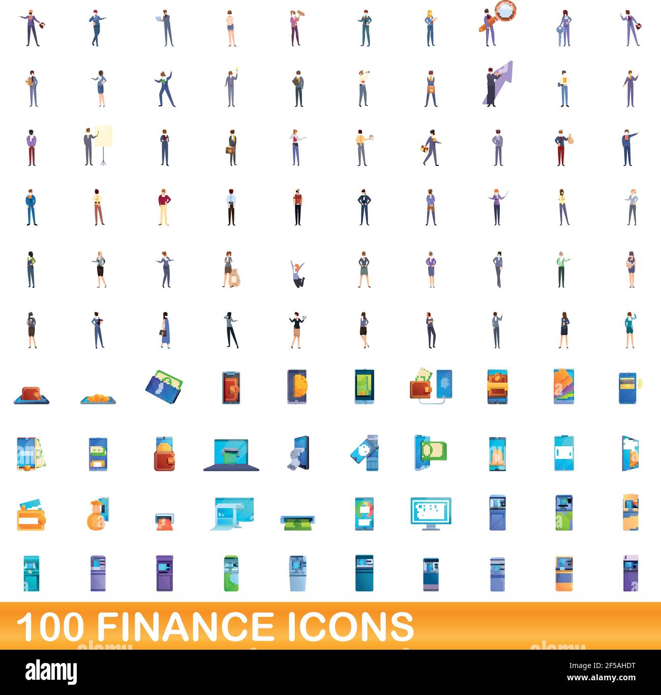 100 finance icons set. Cartoon illustration of 100 finance icons vector ...