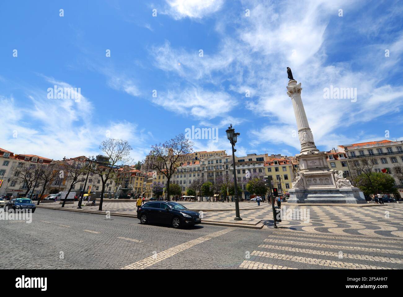 Statue of Dom Pedro IV and Bronze Fountain at Rossio Square in downtown ...