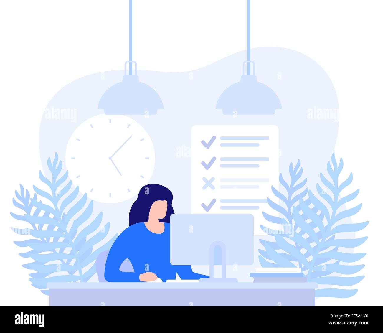 woman working at computer, task completion vector Stock Vector Image ... woman working at computer, task completion vector Stock Vector Image ...