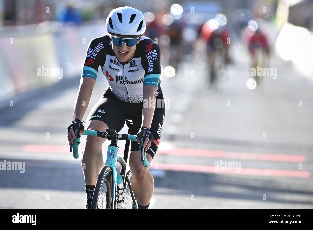 Australian Grace Brown of Team Bikeexchange celebrates as she crosses ...