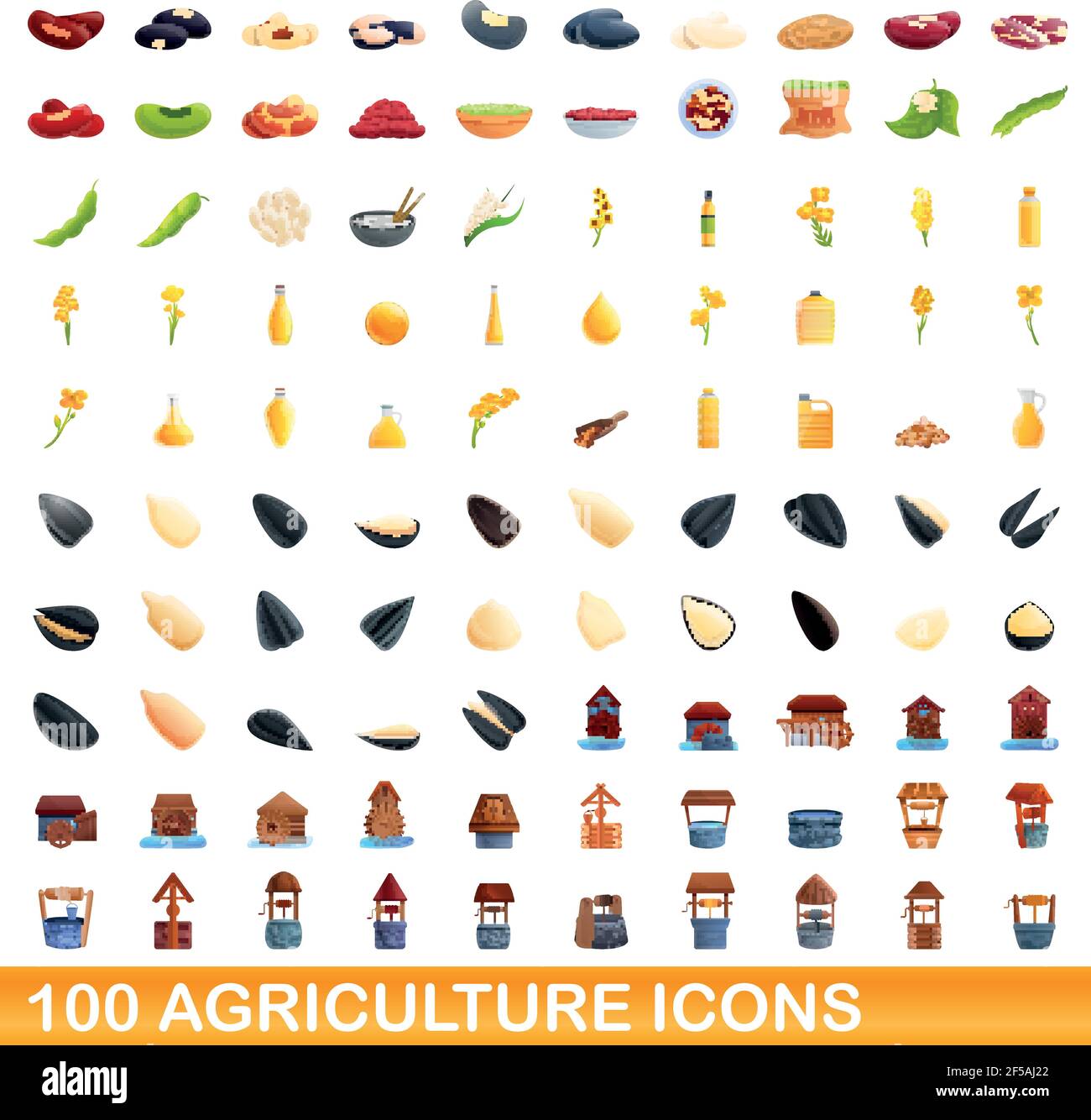 100 agriculture icons set. Cartoon illustration of 100 agriculture ...