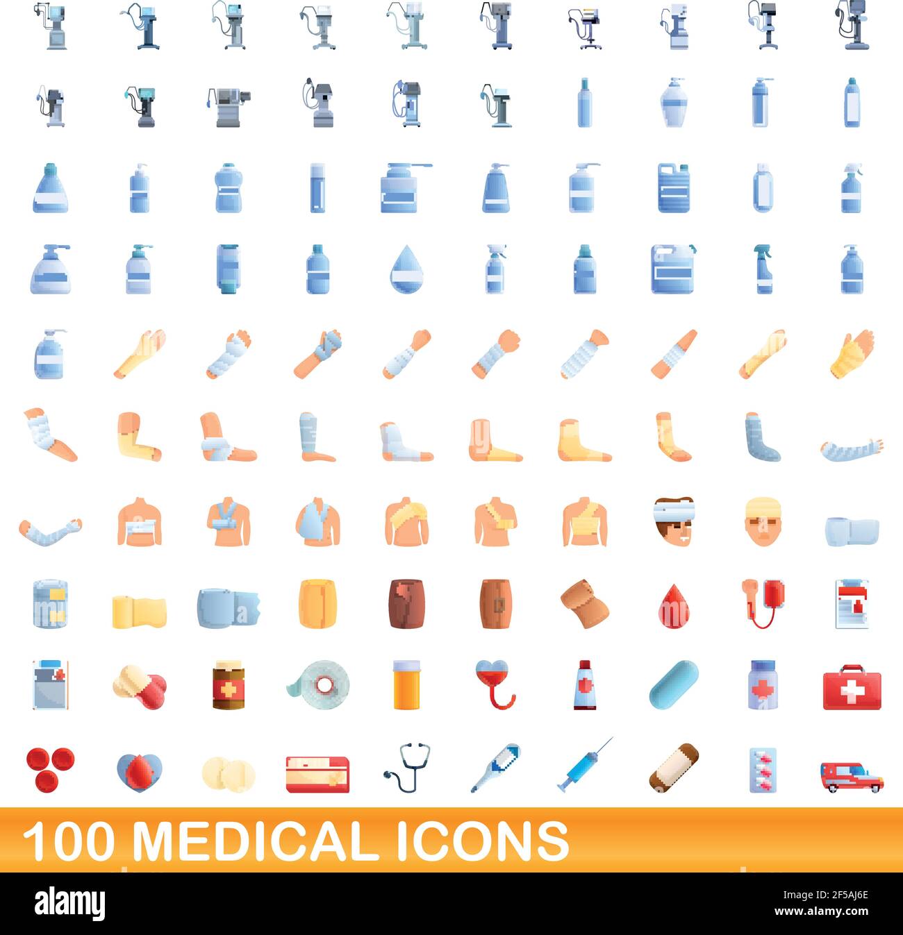 100 medical icons set. Cartoon illustration of 100 medical icons vector ...