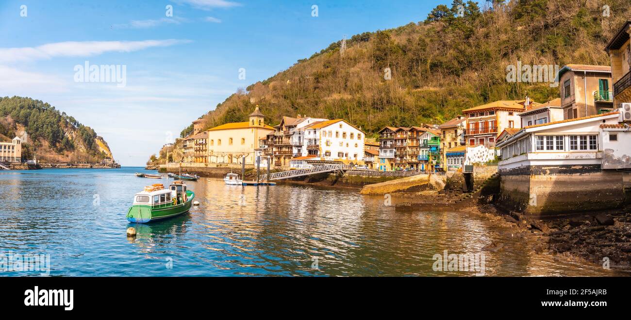 Panoramic shot of a beautiful coastal town Pasajes in Spain surrounded ...
