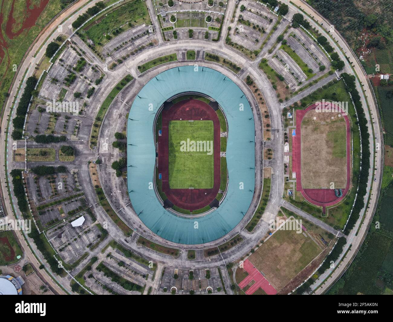 Aerial view of The largest stadium of Pakansari Stadium from drone ...