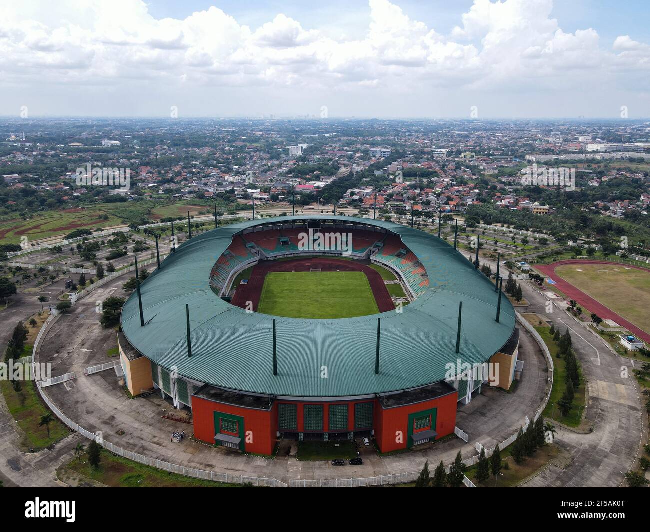 Aerial view of The largest stadium of Pakansari Stadium from drone ...