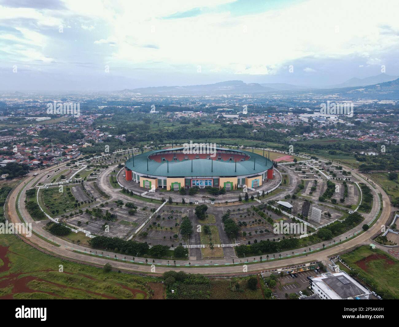 Aerial view of The largest stadium of Pakansari Stadium from drone ...