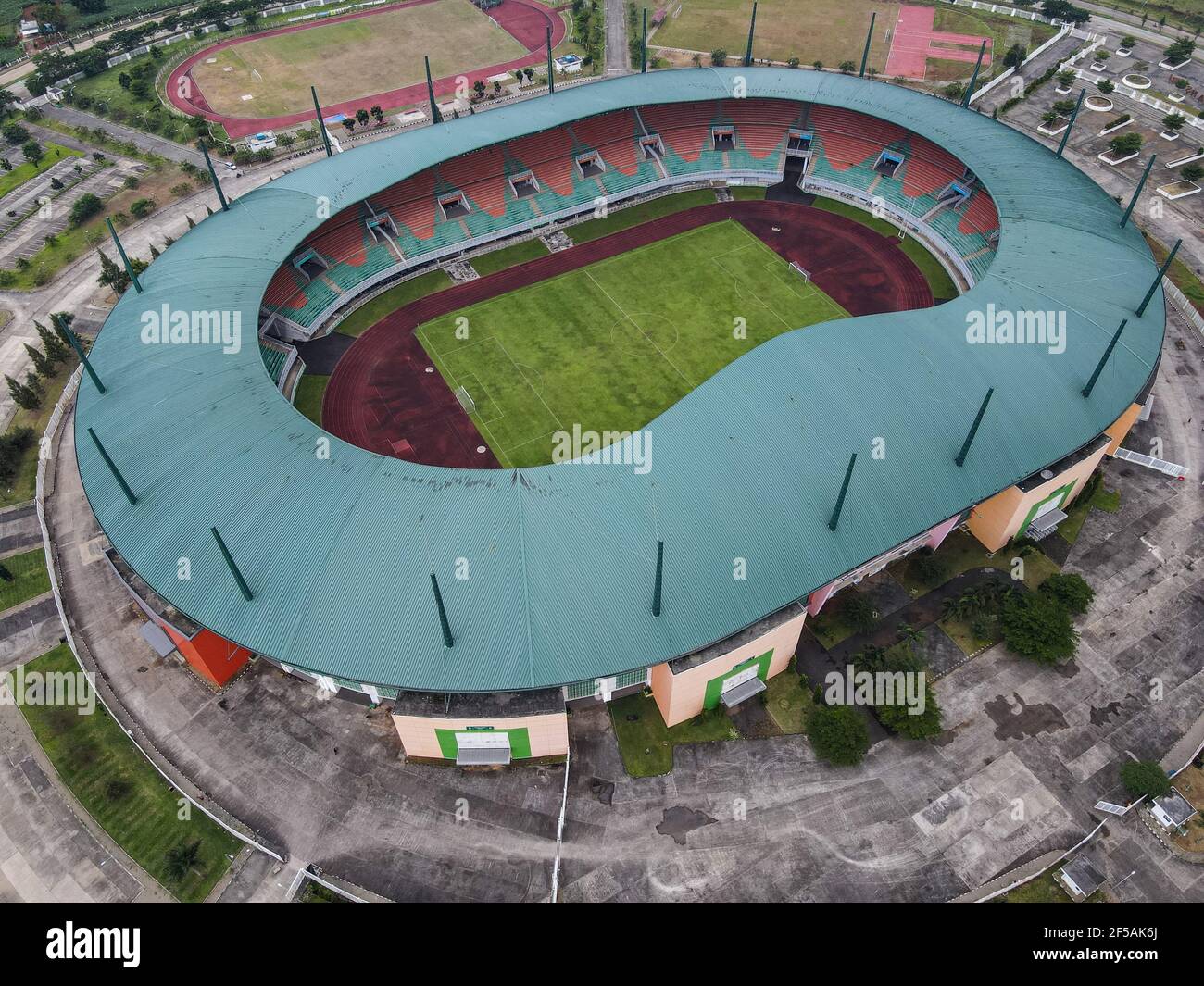 Aerial view of The largest stadium of Pakansari Stadium from drone ...