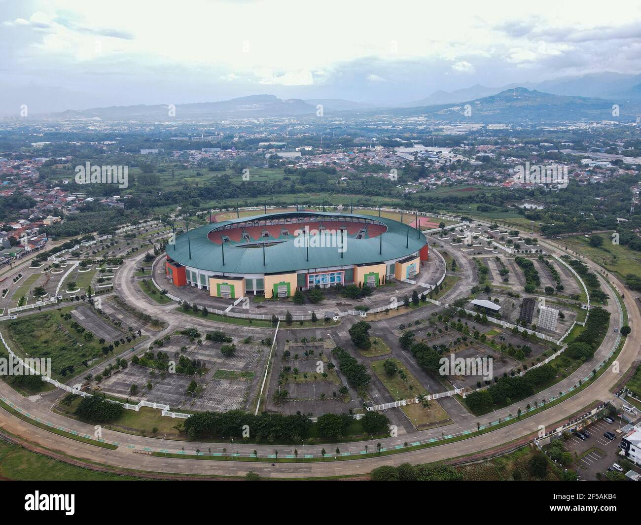 Aerial view of The largest stadium of Pakansari Stadium from drone ...