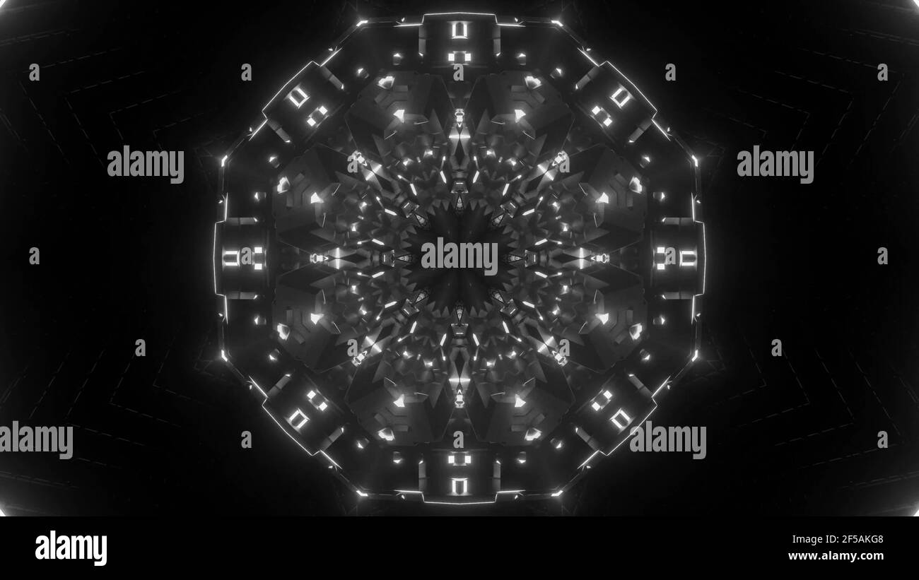 3D rendering of a futuristic background colored by black and white ...