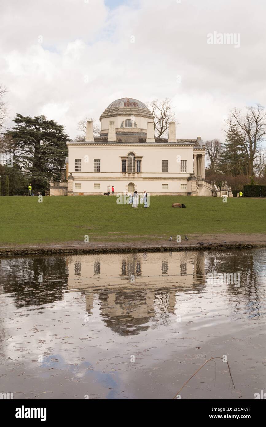 Chiswick House and ornamental lake in Chiswick, West London, England, U ...
