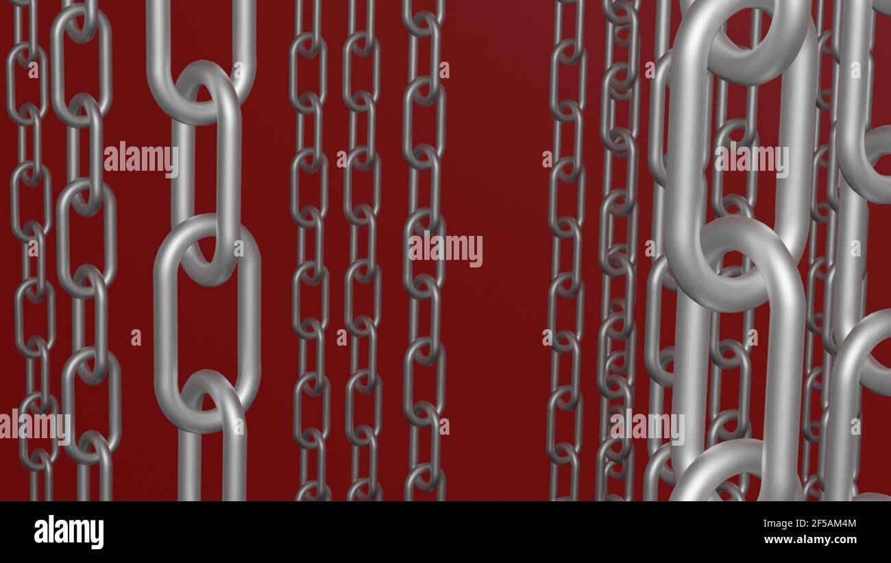 3d rendering of chains isolated on maroon background in illustrayti ...