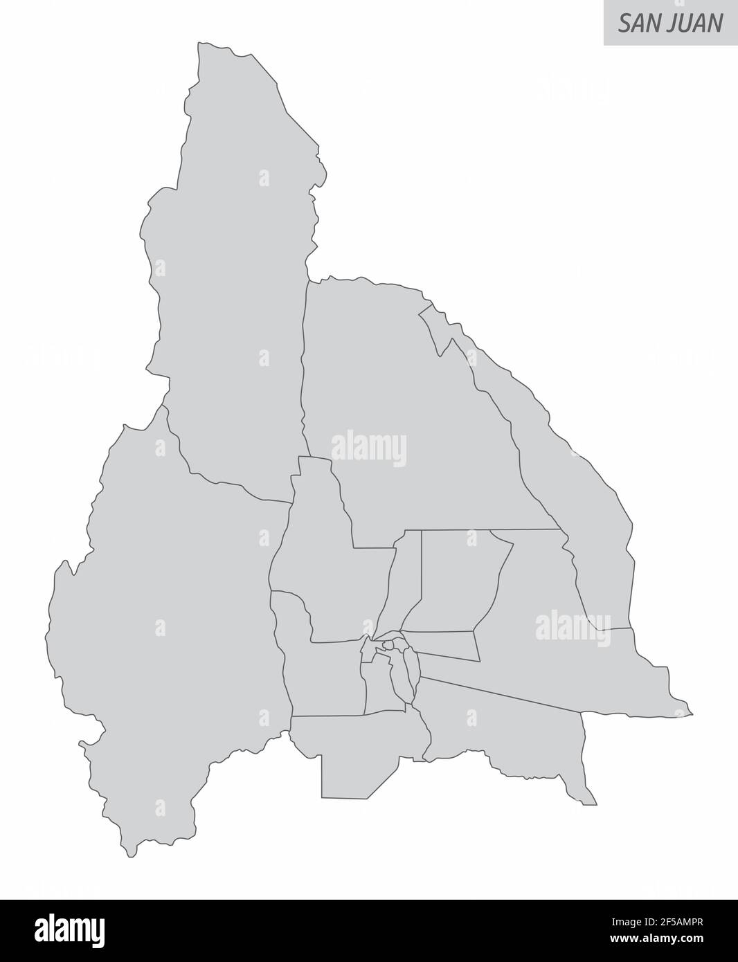 The San Juan province isolated map divided in departments, Argentina ...