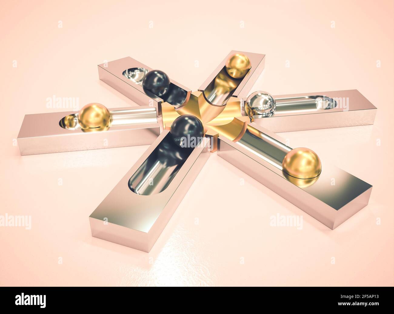 metallic abstract geometric shapes minimalist background. 3d render ...