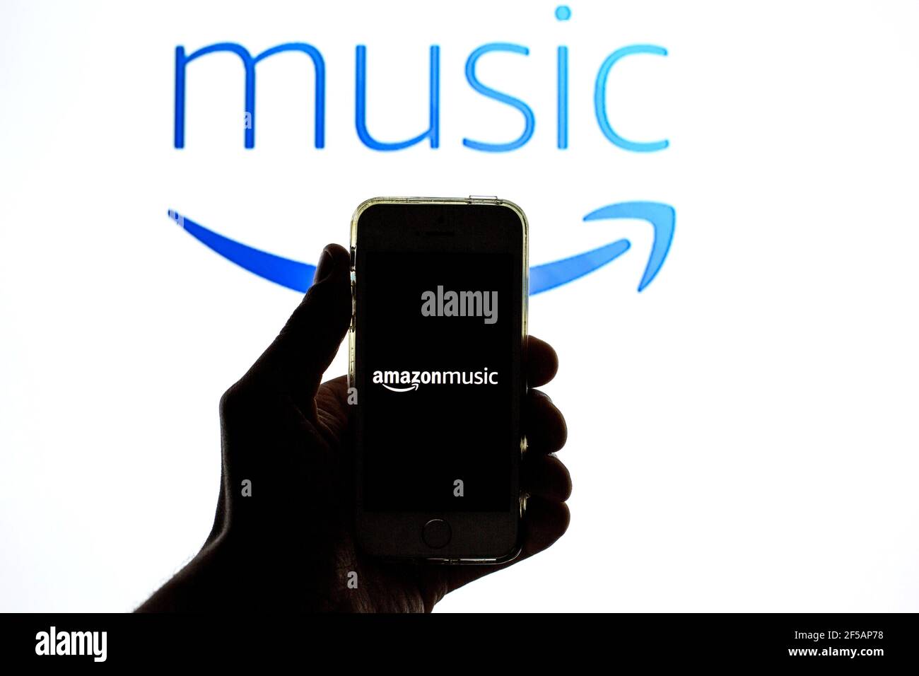 In this photo illustration the Amazon Music app seen displayed on a ...