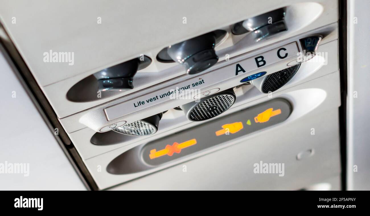 Control panel for individual air conditioning and lights inside a ...