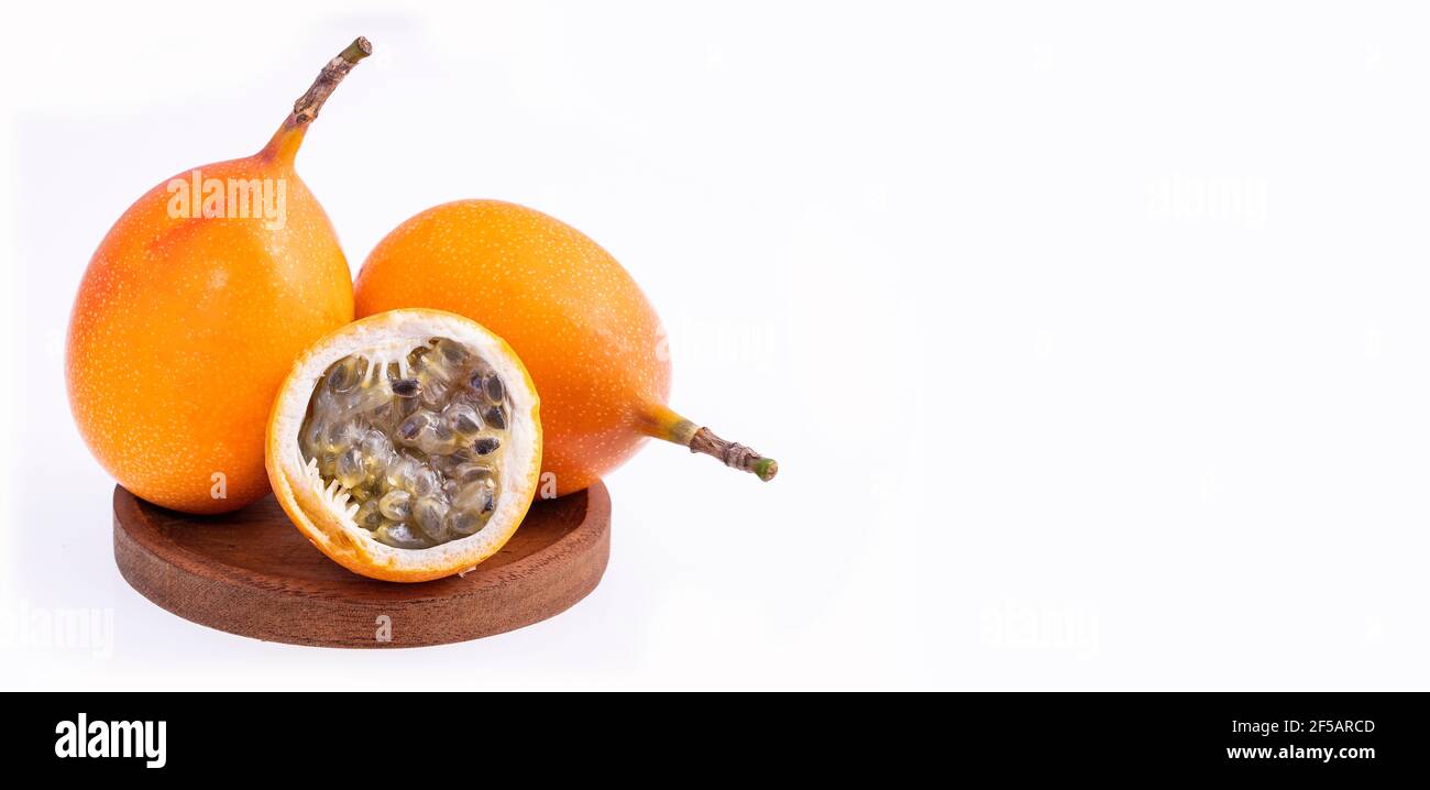 Granadilla delicious tropical fruit - Passiflora ligularis Stock Photo ...