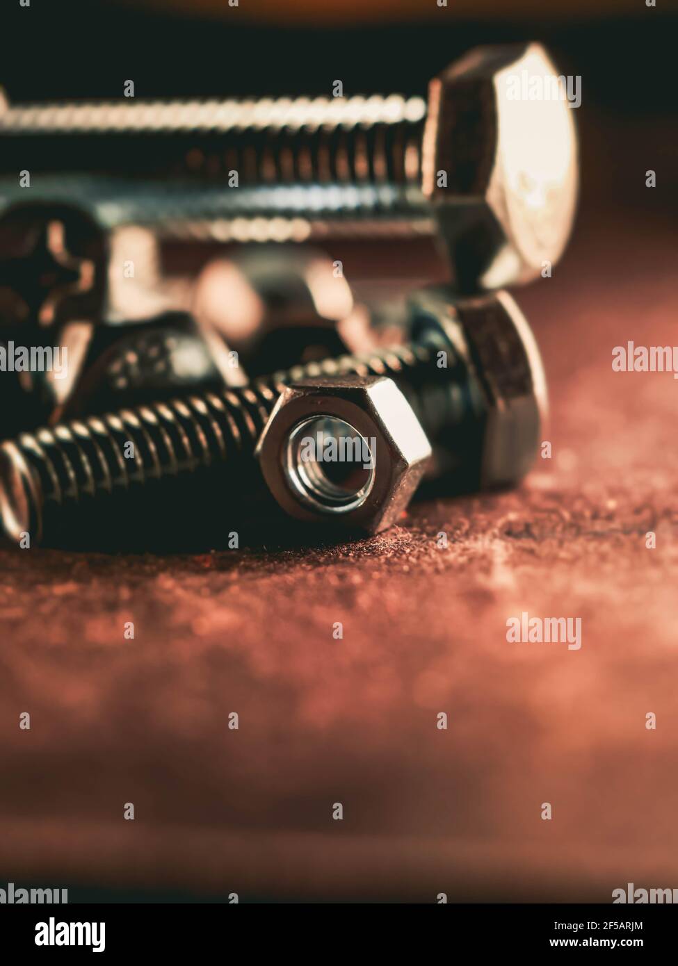 Close-up of various steel nuts and bolts Stock Photo - Alamy