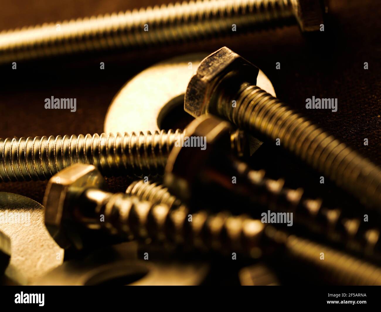 Close-up of various steel nuts and bolts Stock Photo - Alamy