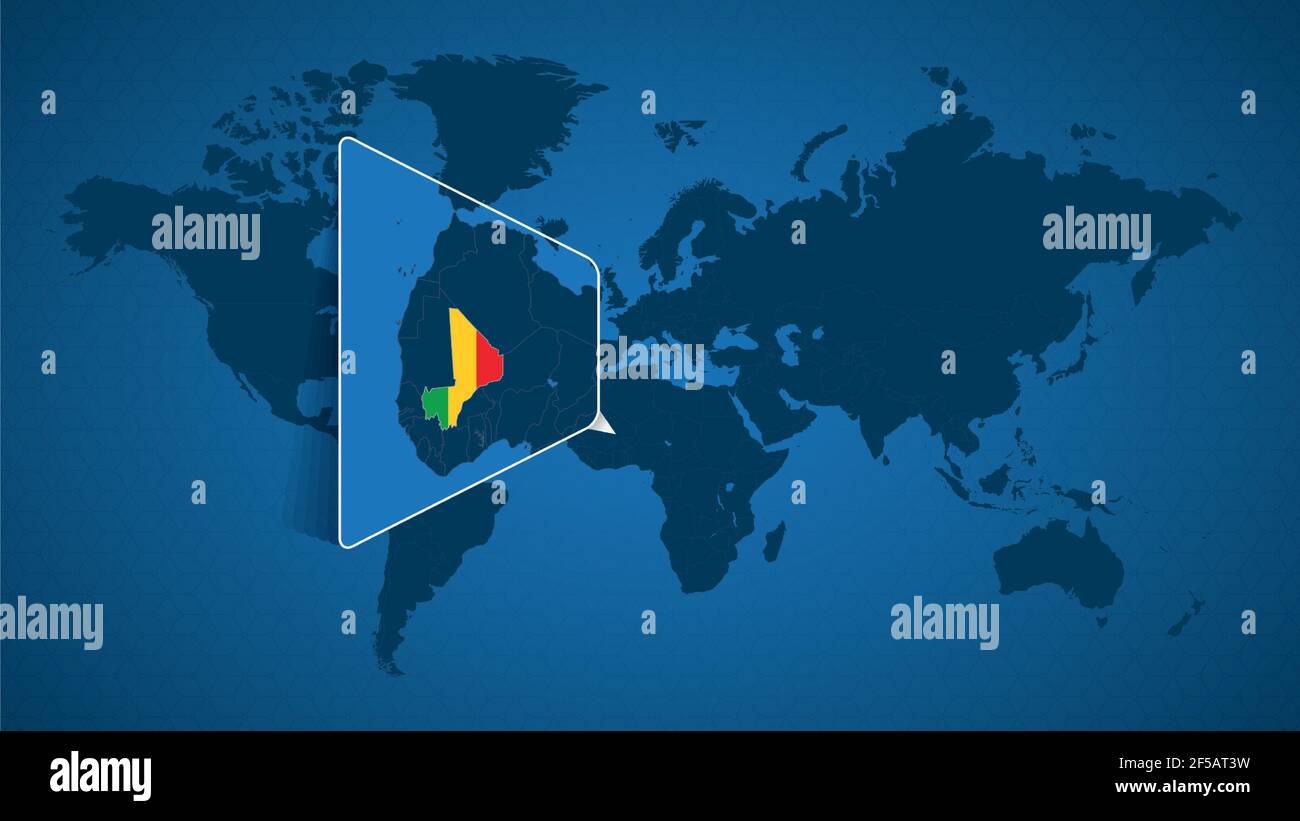 Detailed world map with pinned enlarged map of Mali and neighboring ...