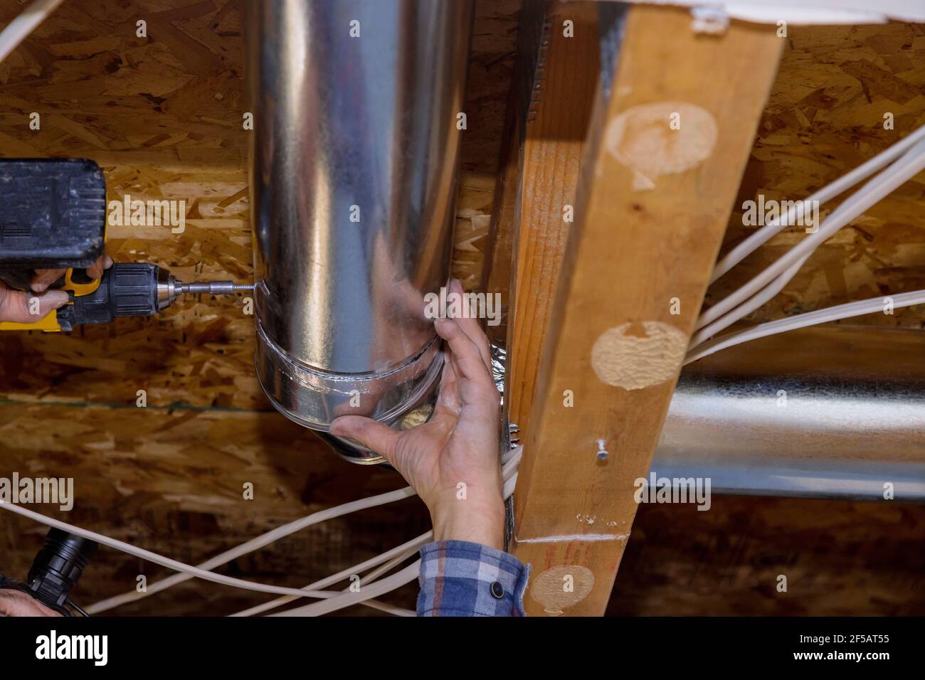 Air hvac system installation under inside ceiling before interior ...