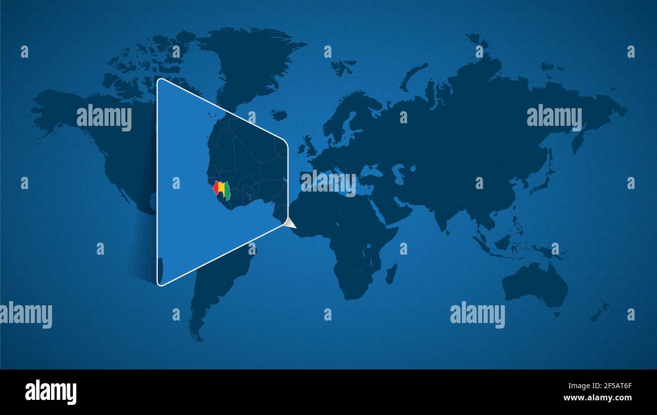 Detailed world map with pinned enlarged map of Guinea and neighboring ...