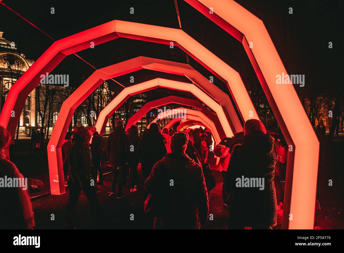 RIGA/LATVIA - NOVEMBER 17, 2018: Latvian flags. Festival of light ...