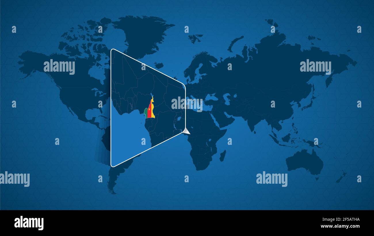 Detailed world map with pinned enlarged map of Cameroon and neighboring ...