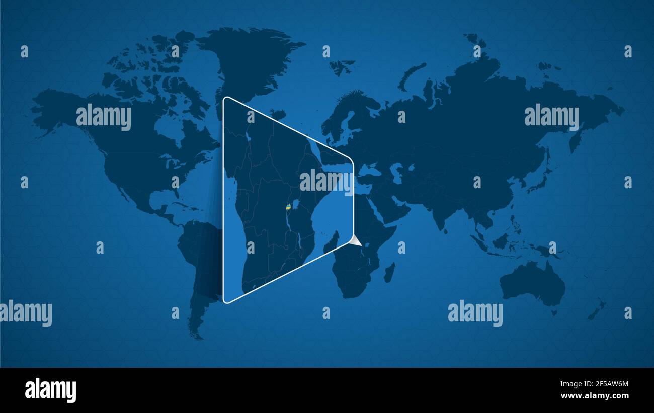 Detailed world map with pinned enlarged map of Rwanda and neighboring ...