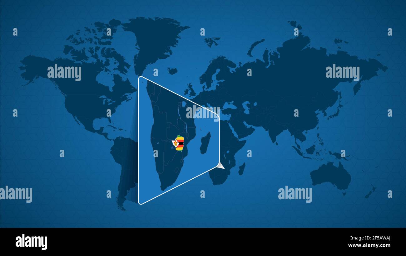 Detailed world map with pinned enlarged map of Zimbabwe and neighboring ...