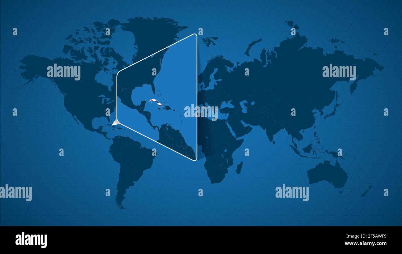 Detailed world map with pinned enlarged map of Cuba and neighboring ...