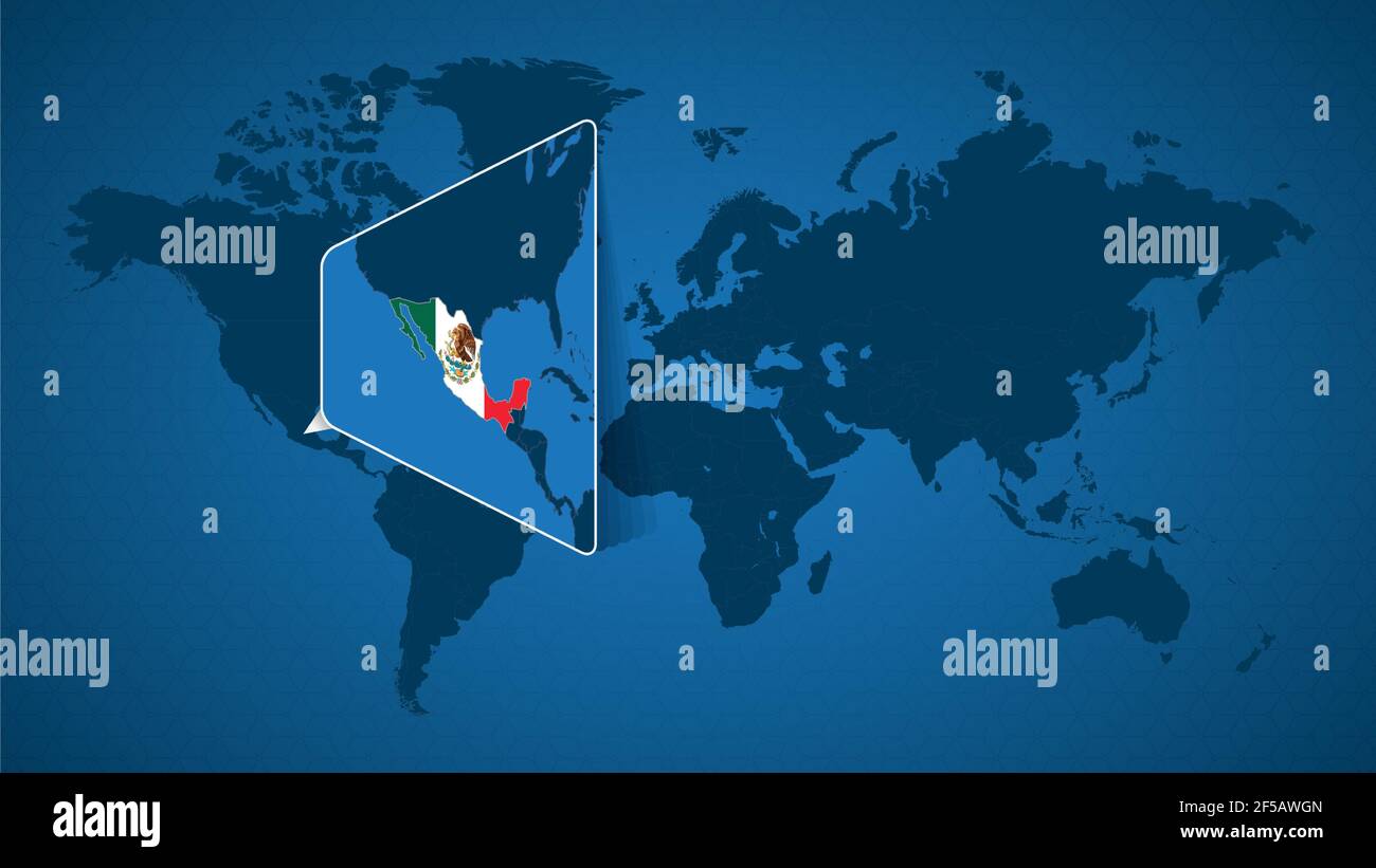 Detailed world map with pinned enlarged map of Mexico and neighboring ...