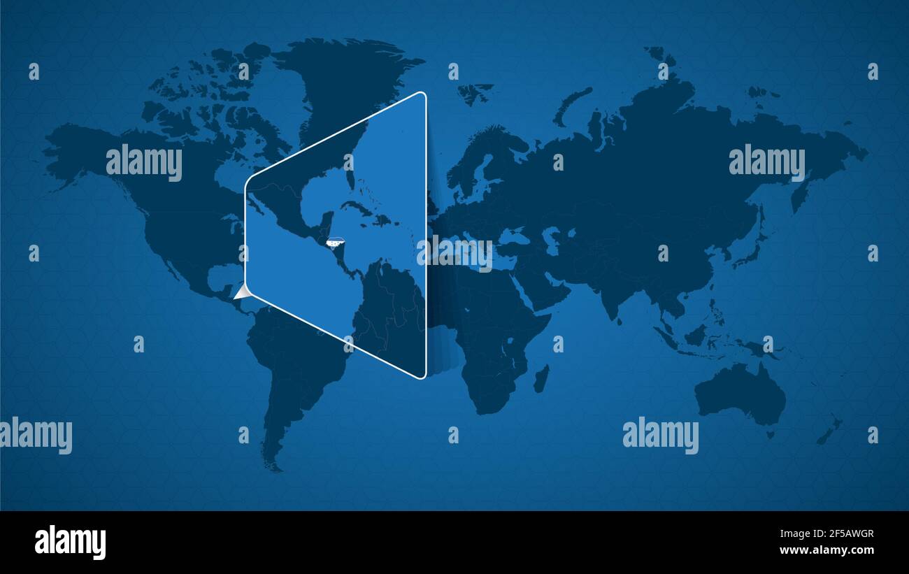Detailed world map with pinned enlarged map of Honduras and neighboring ...