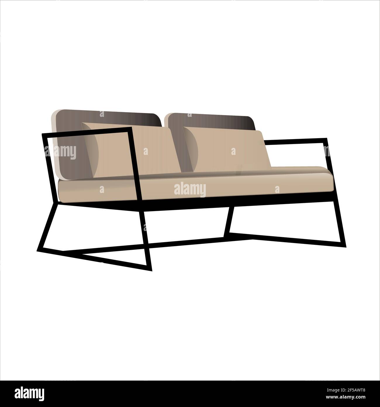 Loft style sofa on a metal frame isolated on a white background. Vector ...