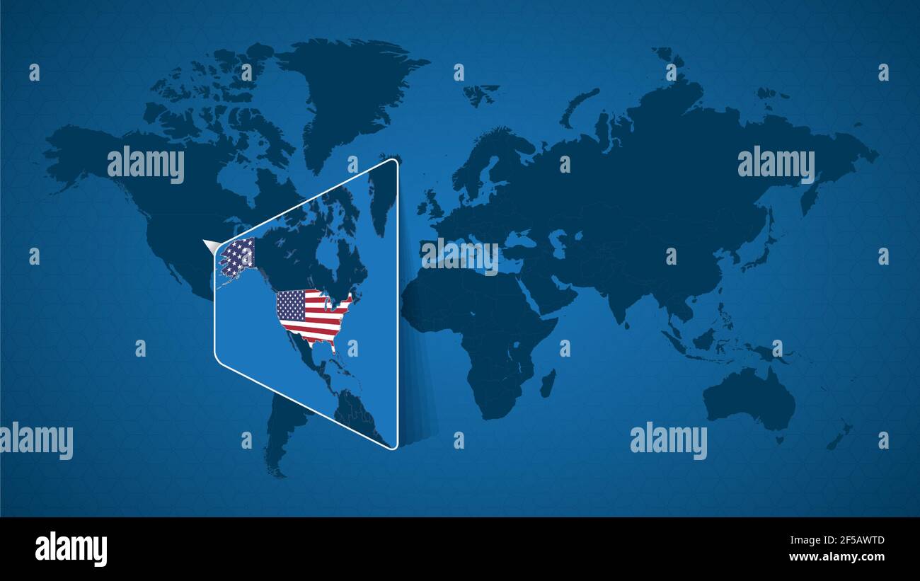 Detailed world map with pinned enlarged map of United States and ...