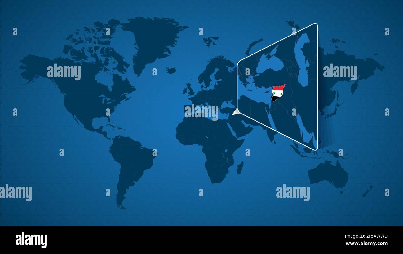 Detailed world map with pinned enlarged map of Syria and neighboring ...