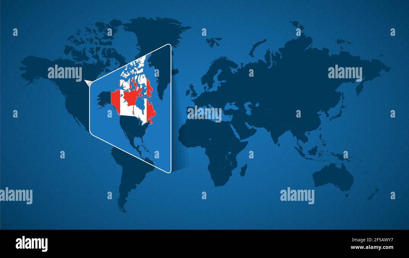 Detailed world map with pinned enlarged map of Canada and neighboring ...