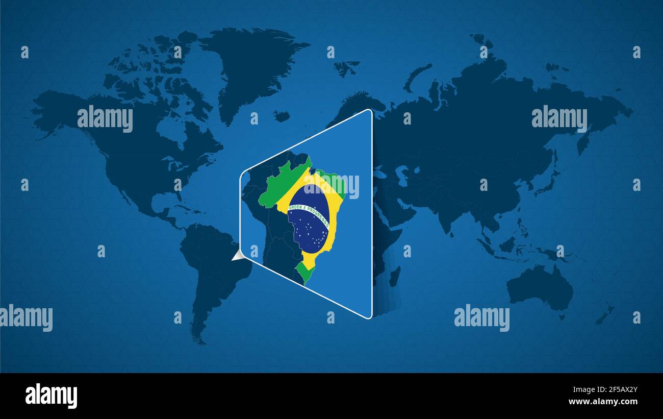 Detailed world map with pinned enlarged map of Brazil and neighboring ...