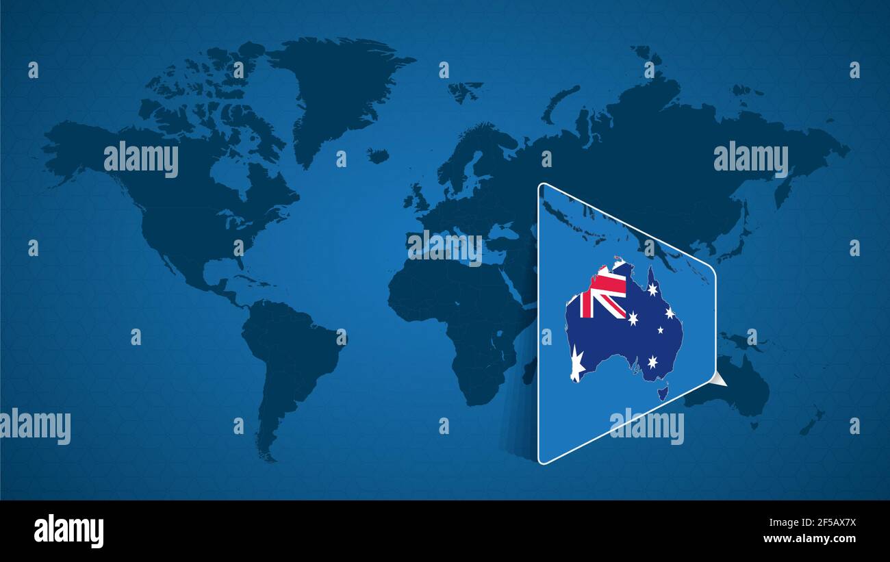 Detailed world map with pinned enlarged map of Australia and ...