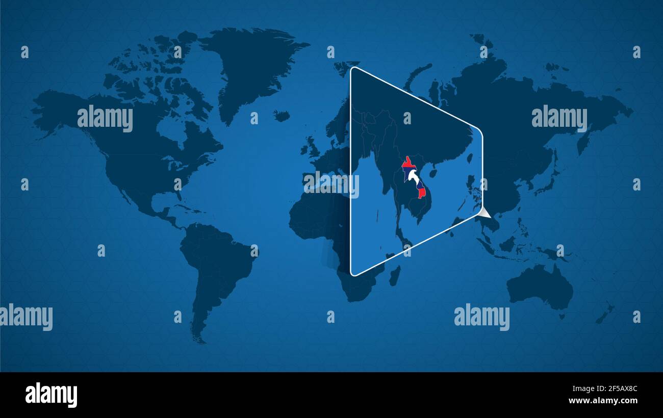 Detailed world map with pinned enlarged map of Laos and neighboring ...