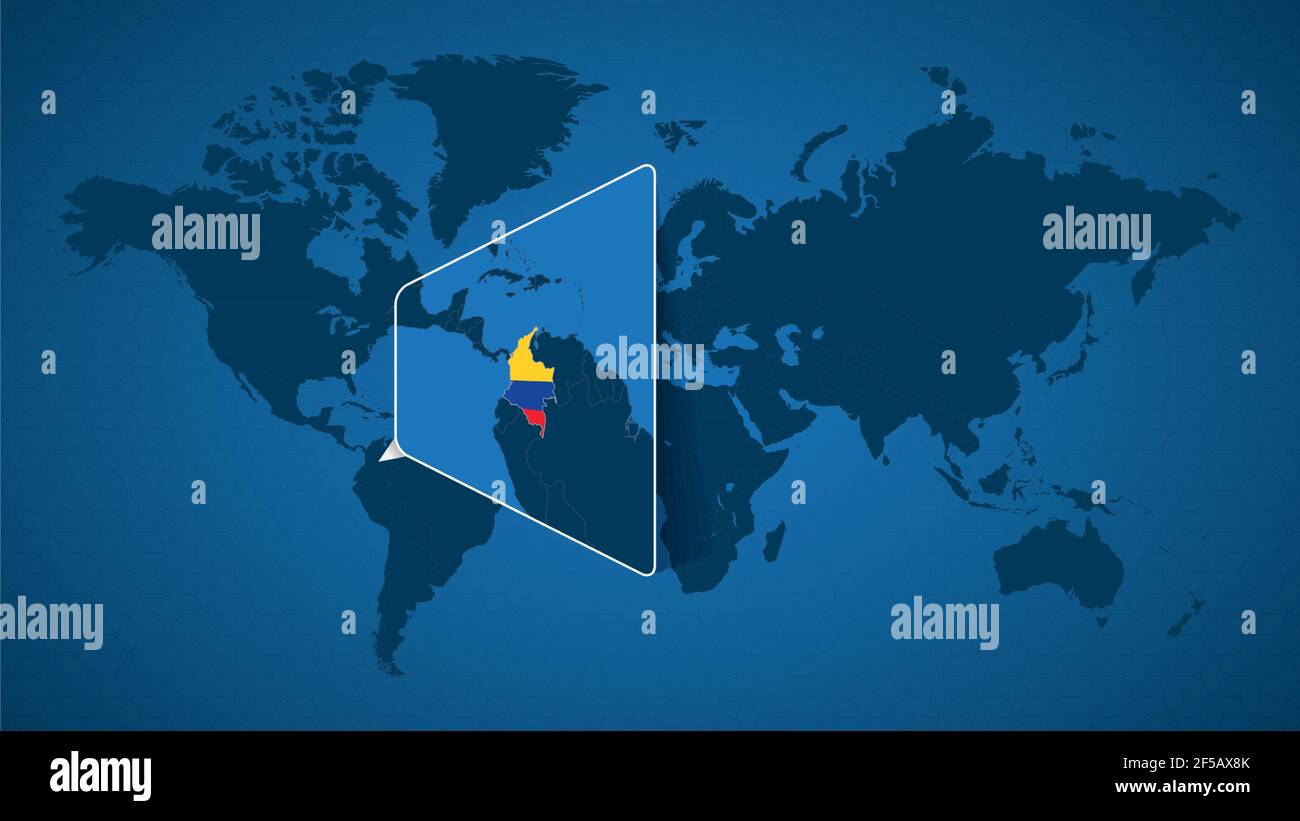 Detailed world map with pinned enlarged map of Colombia and neighboring ...